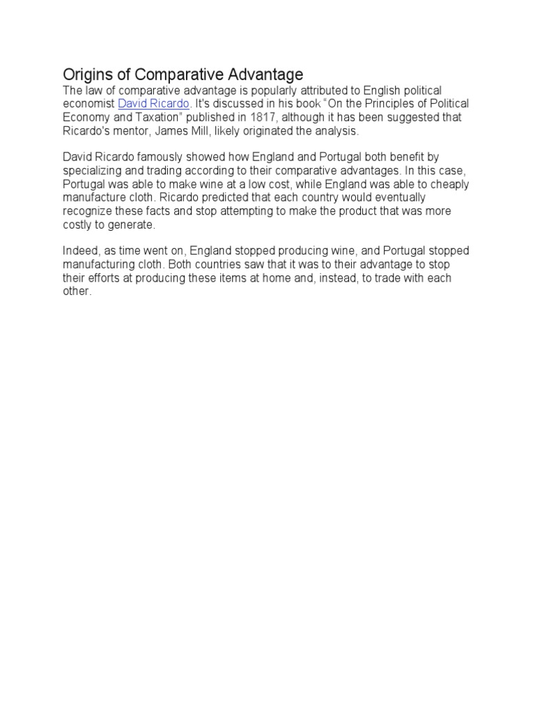 Origins of Comparative Advantage: David Ricardo | PDF