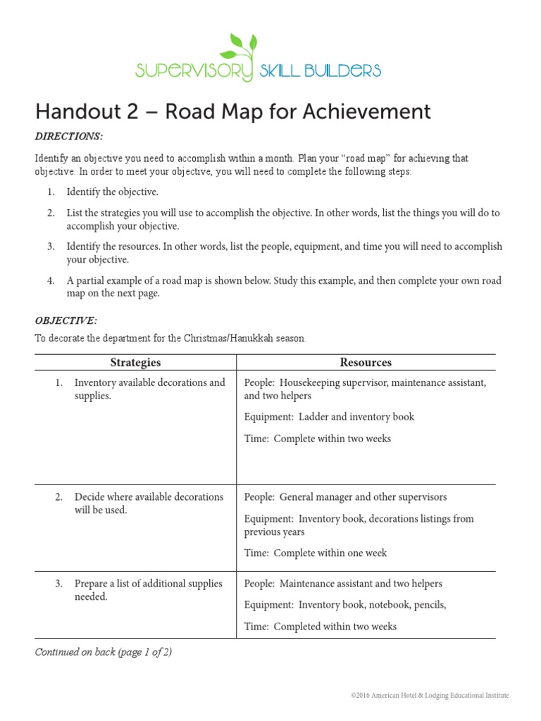 Handout 2 - Road Map For Achievement: Directions | PDF | Business ...