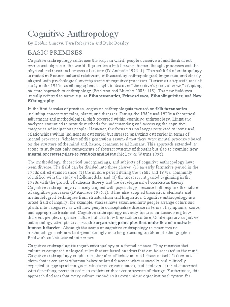 Cognitive Anthropology Pdf Anthropology Ethnography