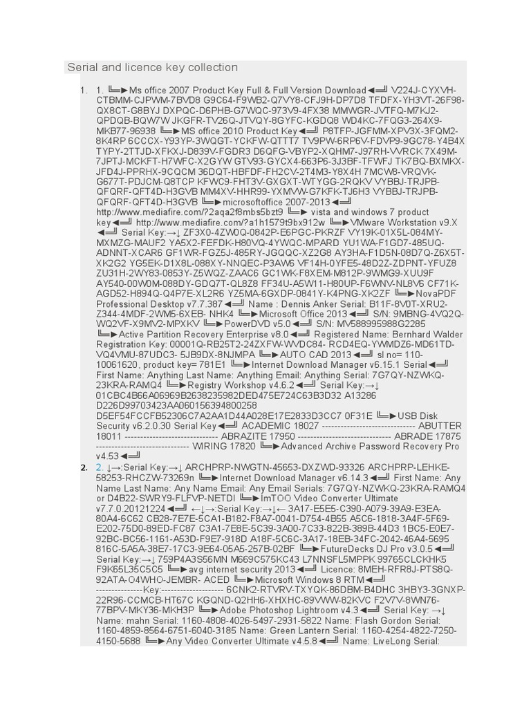 Serial and Licence Key Collection | PDF | Microsoft Office 2013 ...