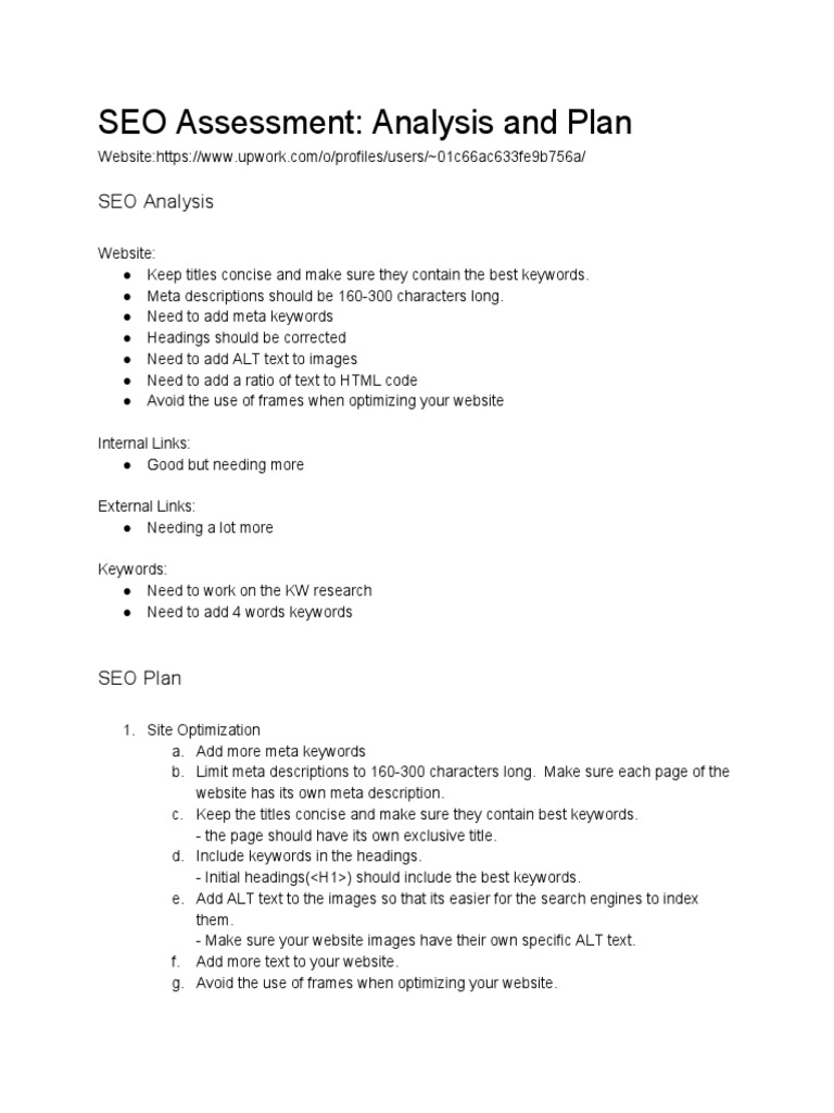 SEO Analysis and Optimization Plan | PDF
