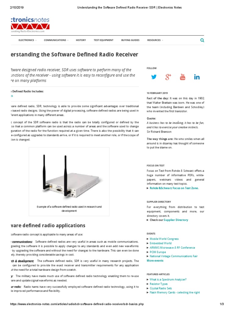 Understanding The Software Defined Radio Receiver SDR - Electronics ...