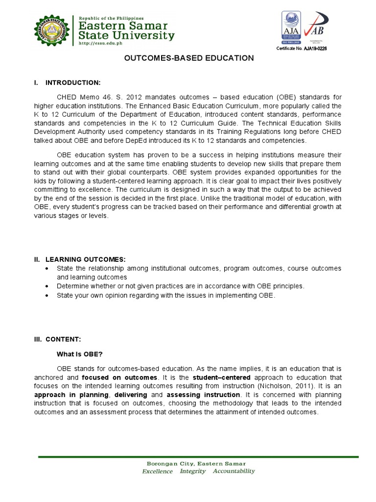 Understanding Outcomes-Based Education | PDF | Educational Assessment ...
