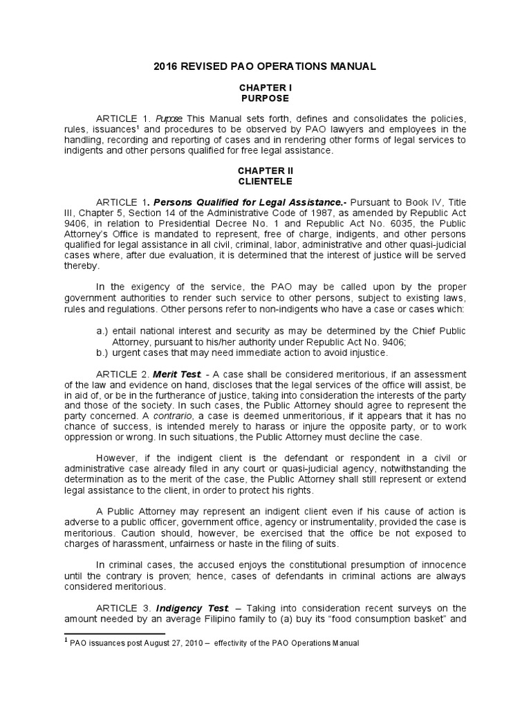 PAO Operations Manual Overview | PDF | Continuance | Bail