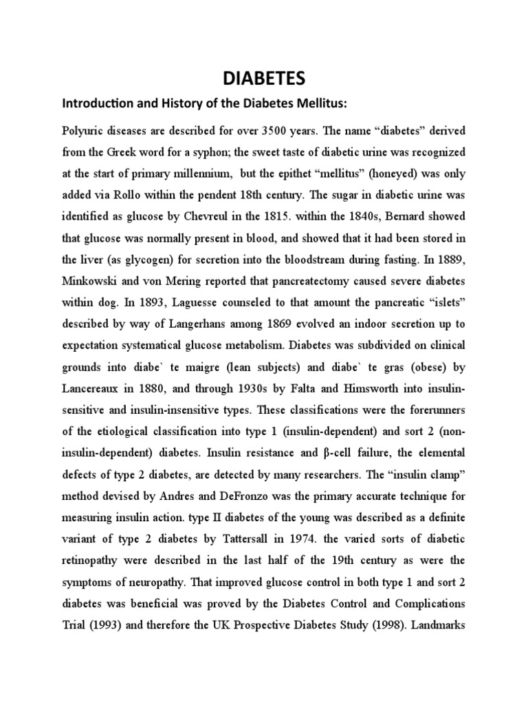 Diabetes: Introduction and History of The Diabetes Mellitus | PDF ...
