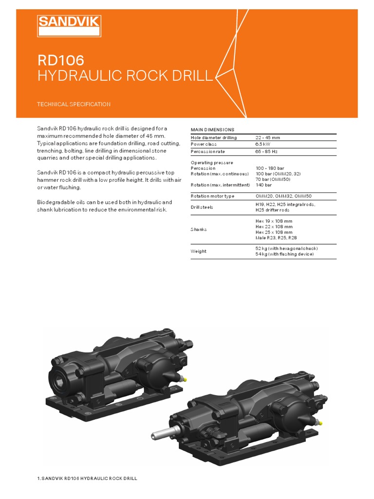 RD106 Hydraulic Rock Drill: Technical Specification | PDF | Drill ...