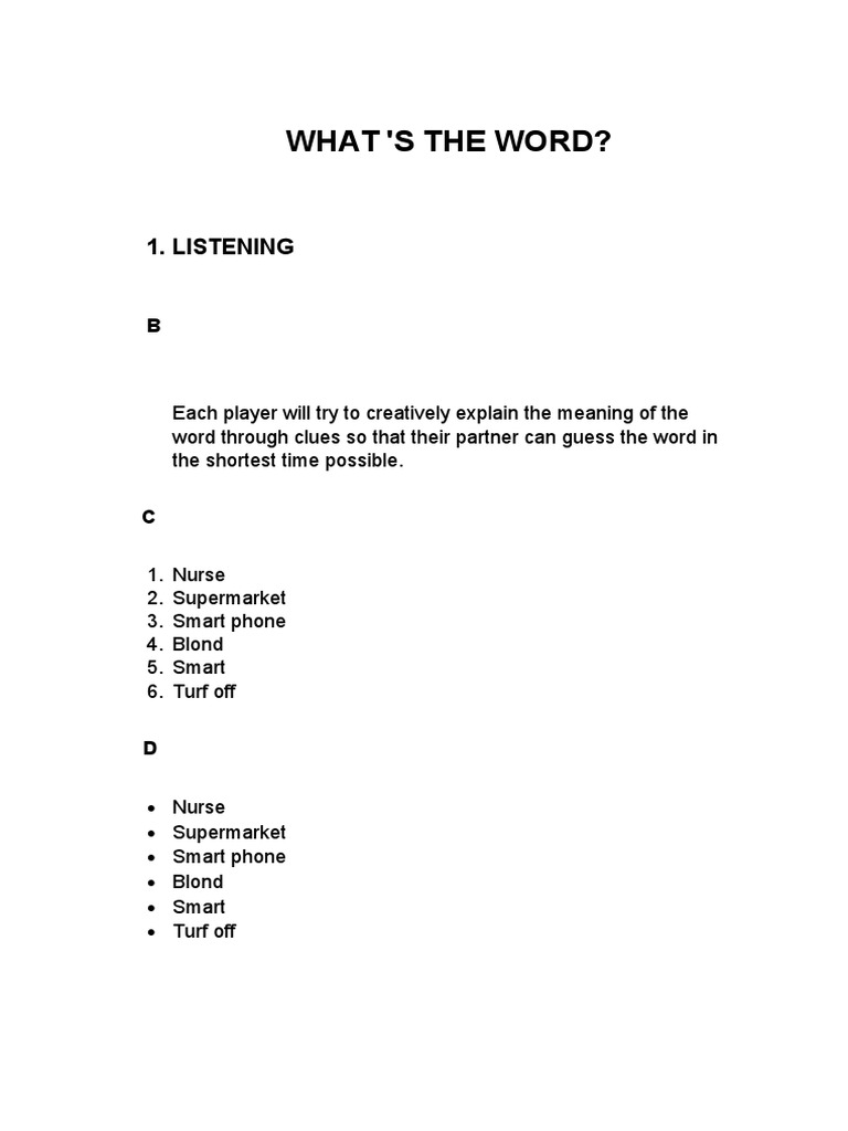 What 'S The Word?: 1. Listening | PDF