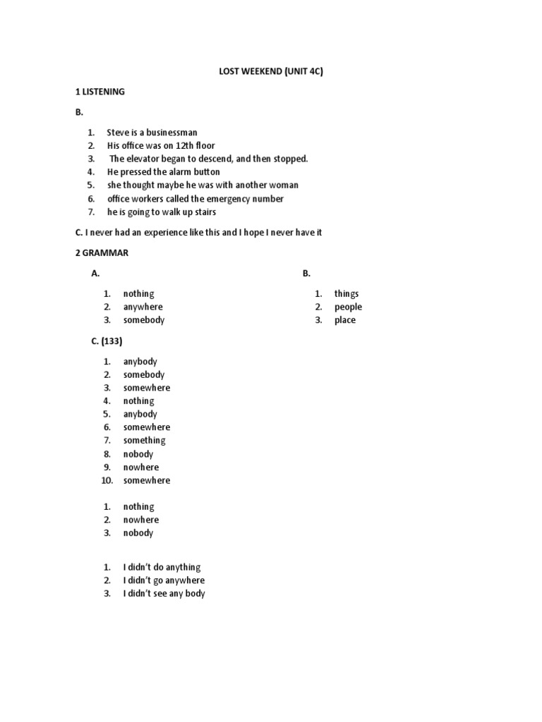 Lost Weekend (Unit 4C) 1 Listening B | PDF