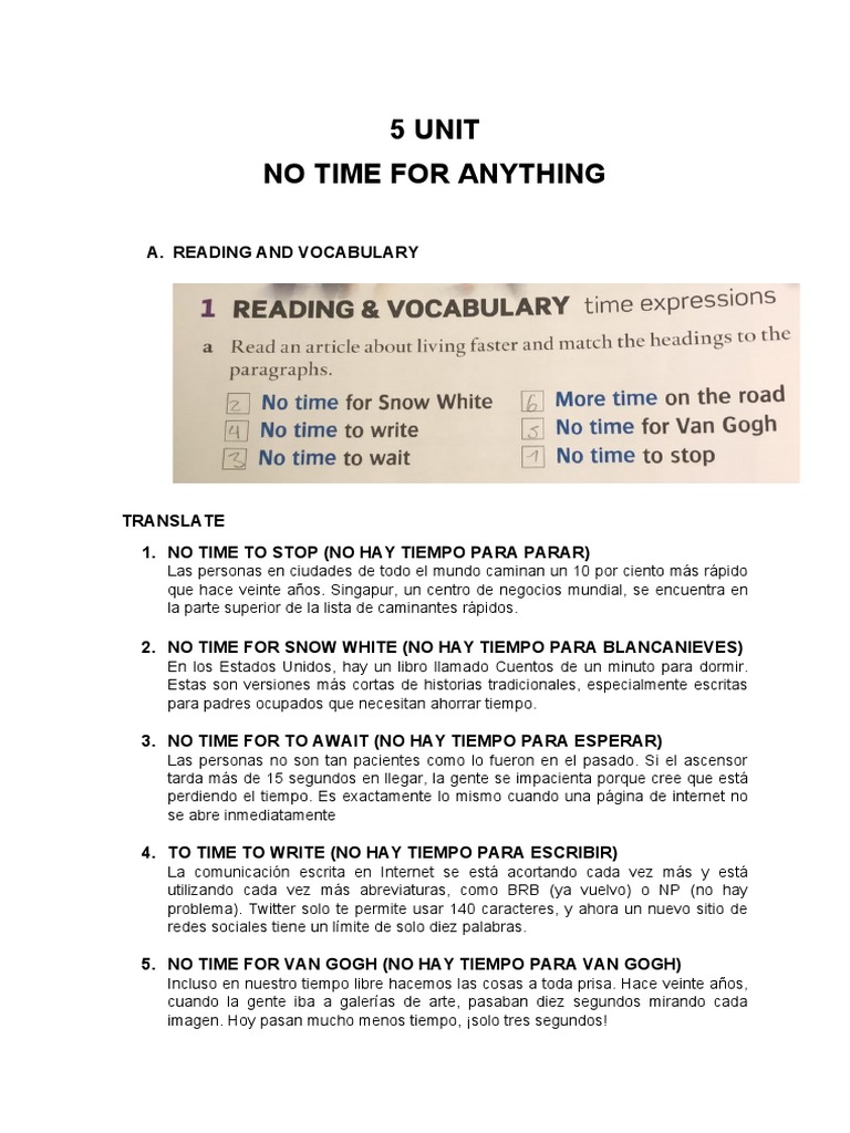5 Unit No Time For Anything | PDF