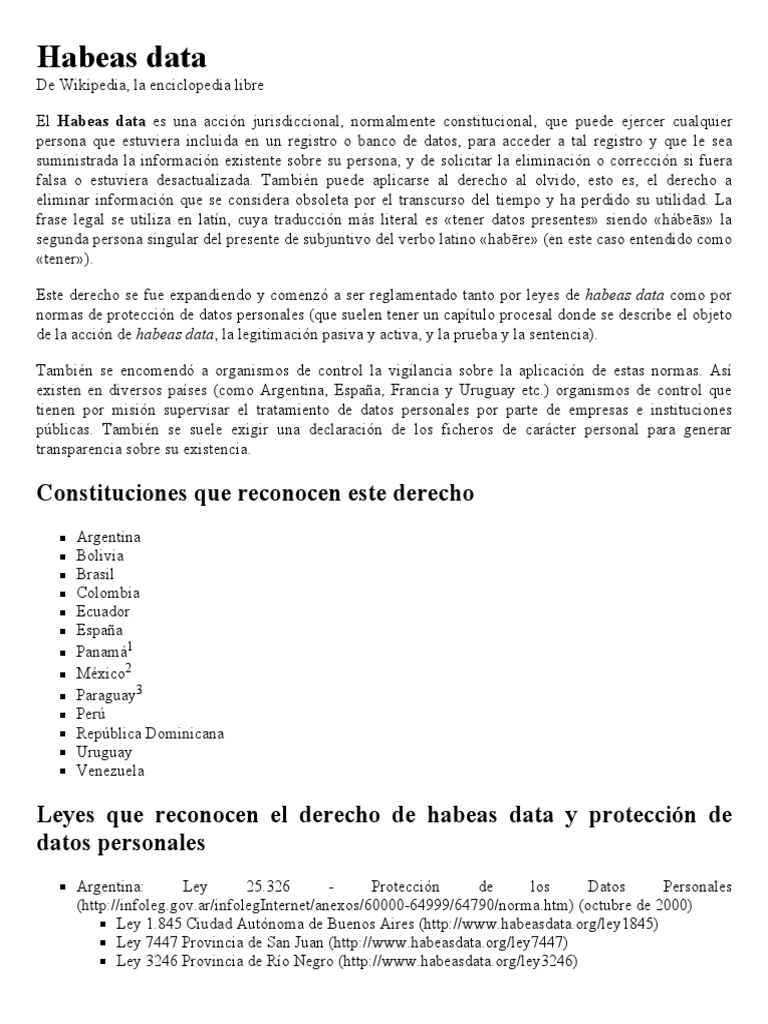El derecho a la protección de datos personales: El habeas data | PDF ...