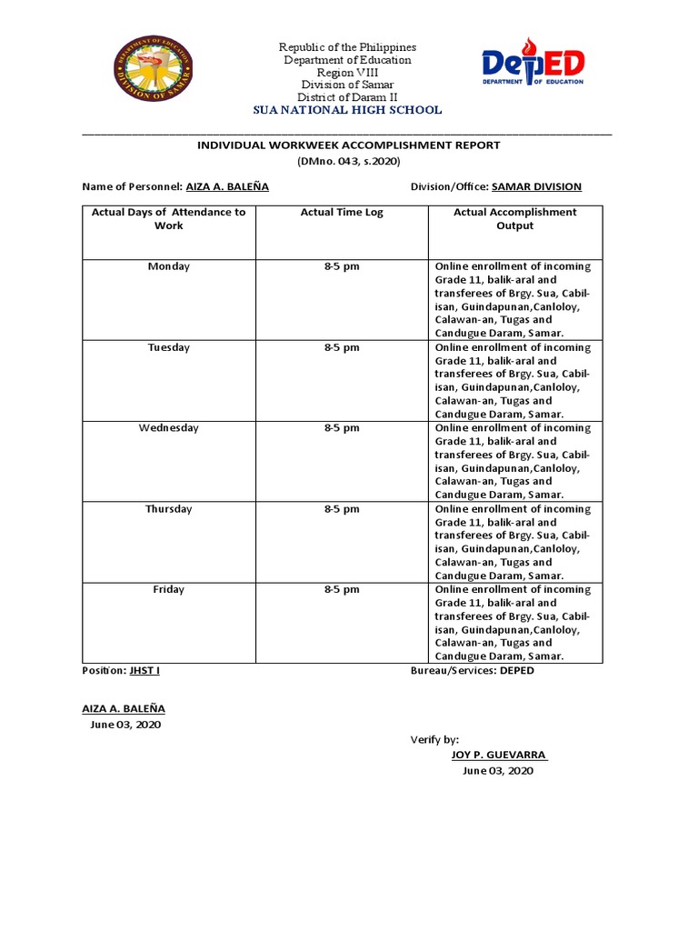 Weekly Accomplishment Report: Enrollment | PDF | Working Time | Business