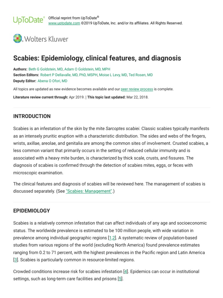 Scabies - Epidemiology, Clinical Features, and Diagnosis - UpToDate ...
