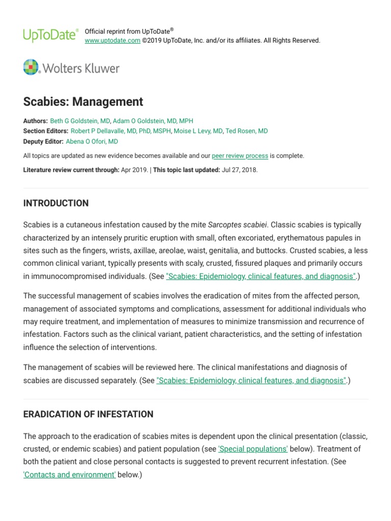 Scabies - Management - UpToDate PDF | PDF | Topical Medication | Therapy
