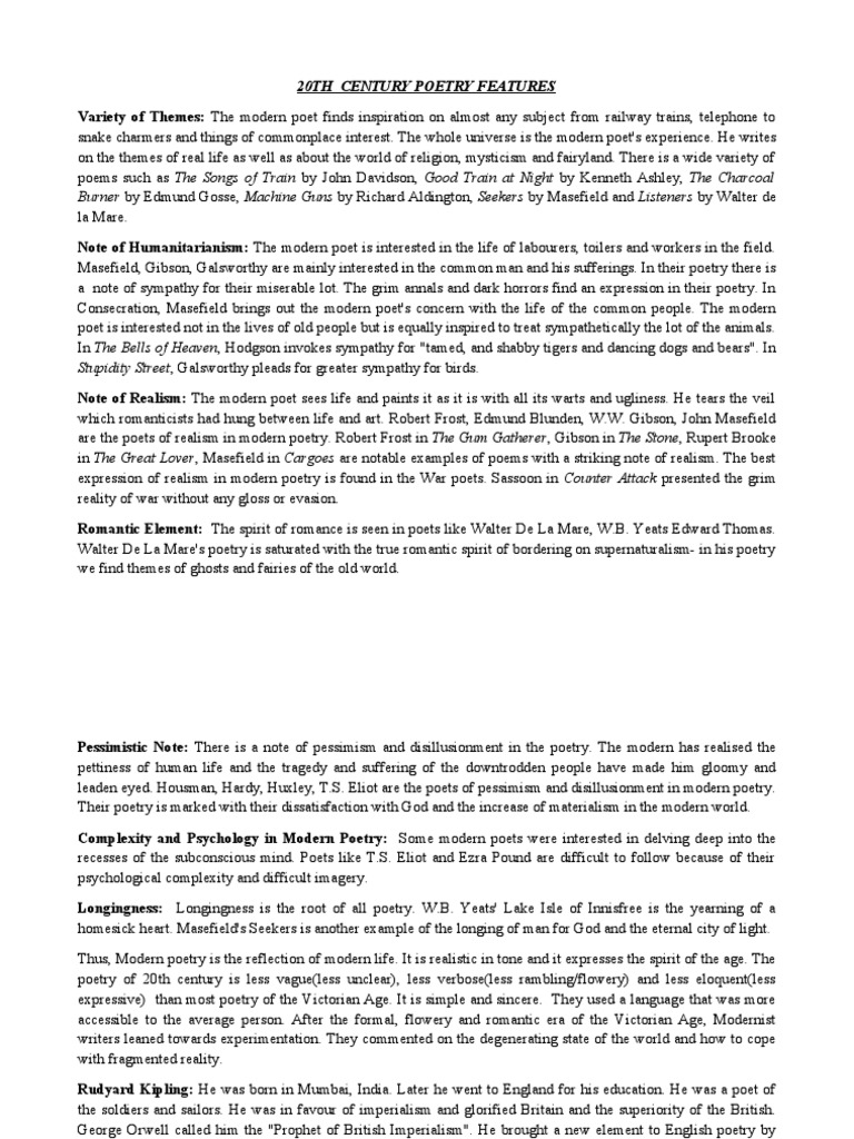 20th Century Poetry | PDF | Rudyard Kipling | Poetry