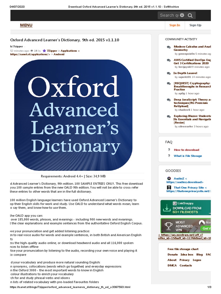 Oxford Advanced Learner's Dictionary, 9th Ed. 2015 v1.1.10 | PDF ...