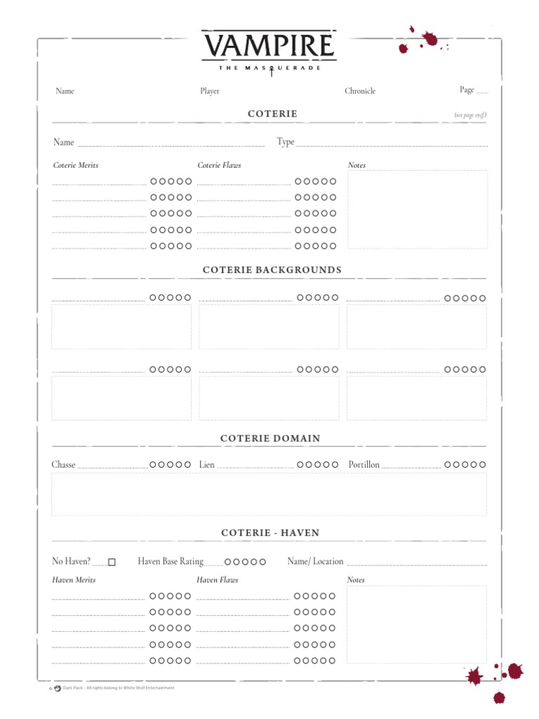 V5 Coterie Sheet Pdf