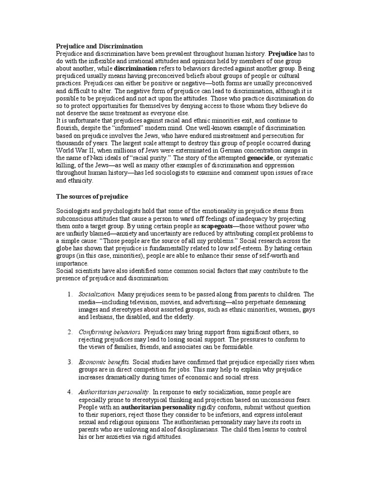 Prejudice and Discrimination | PDF | Prejudices | Discrimination