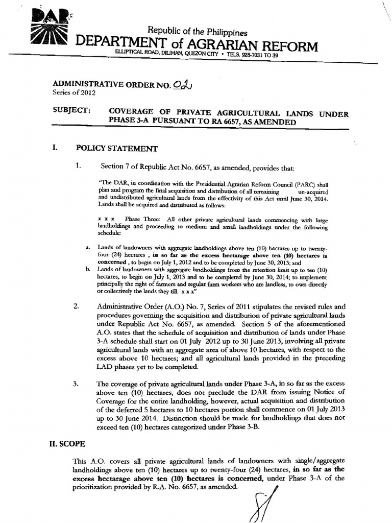 Coverage of Private Agricultural Lands Under Phase 3-A of the ...