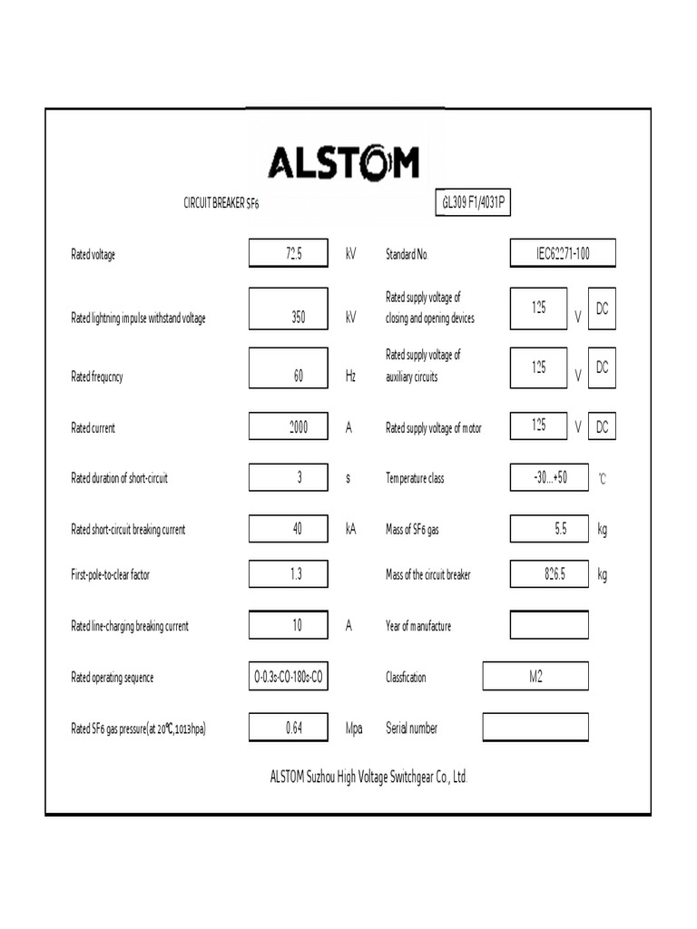 ALSTOM Suzhou High Voltage Switchgear Co., LTD.: O-0.3s-CO-180s-CO | PDF