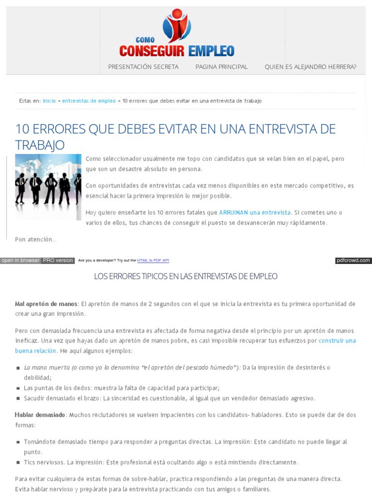 Errores fatales en entrevistas laborales | PDF | Entrevista de trabajo ...