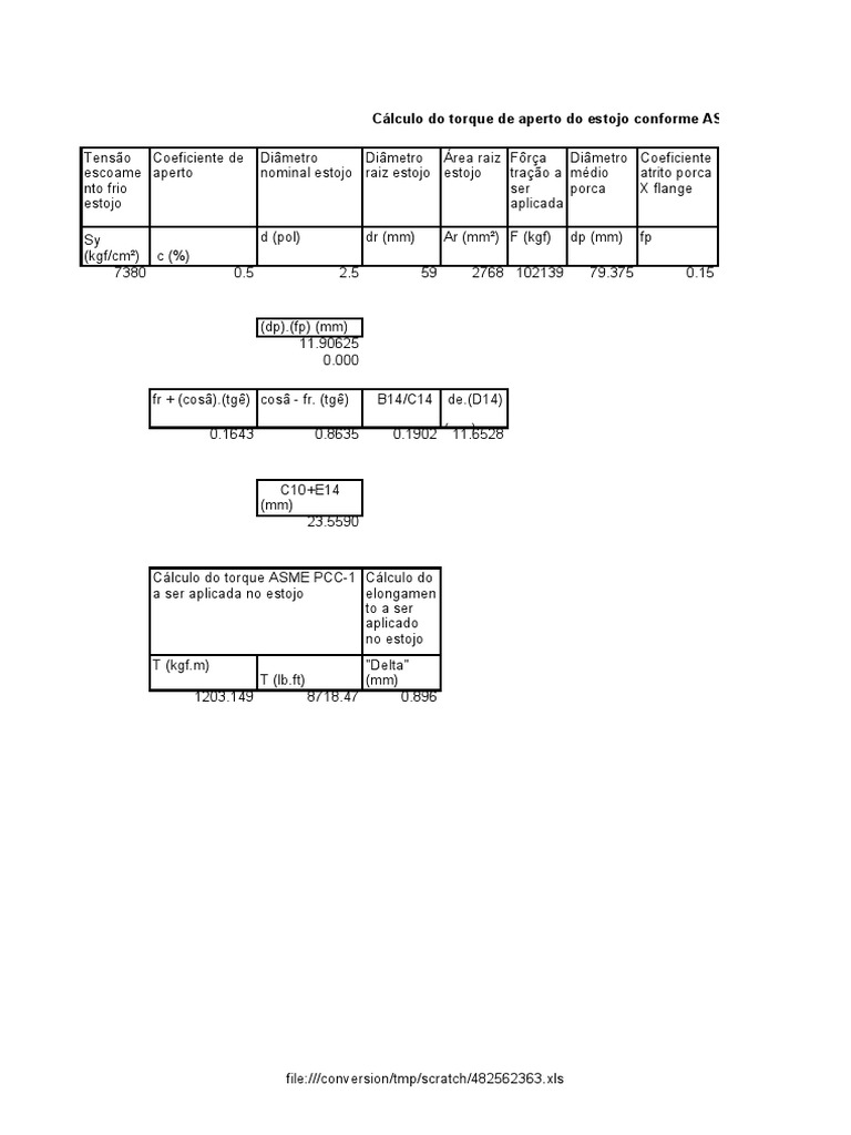 Cálculo Torque ASME PCC 1 | PDF