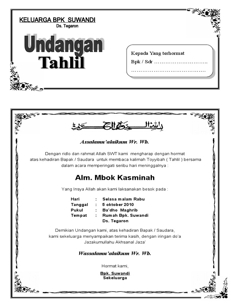Undangan Tahlil | PDF