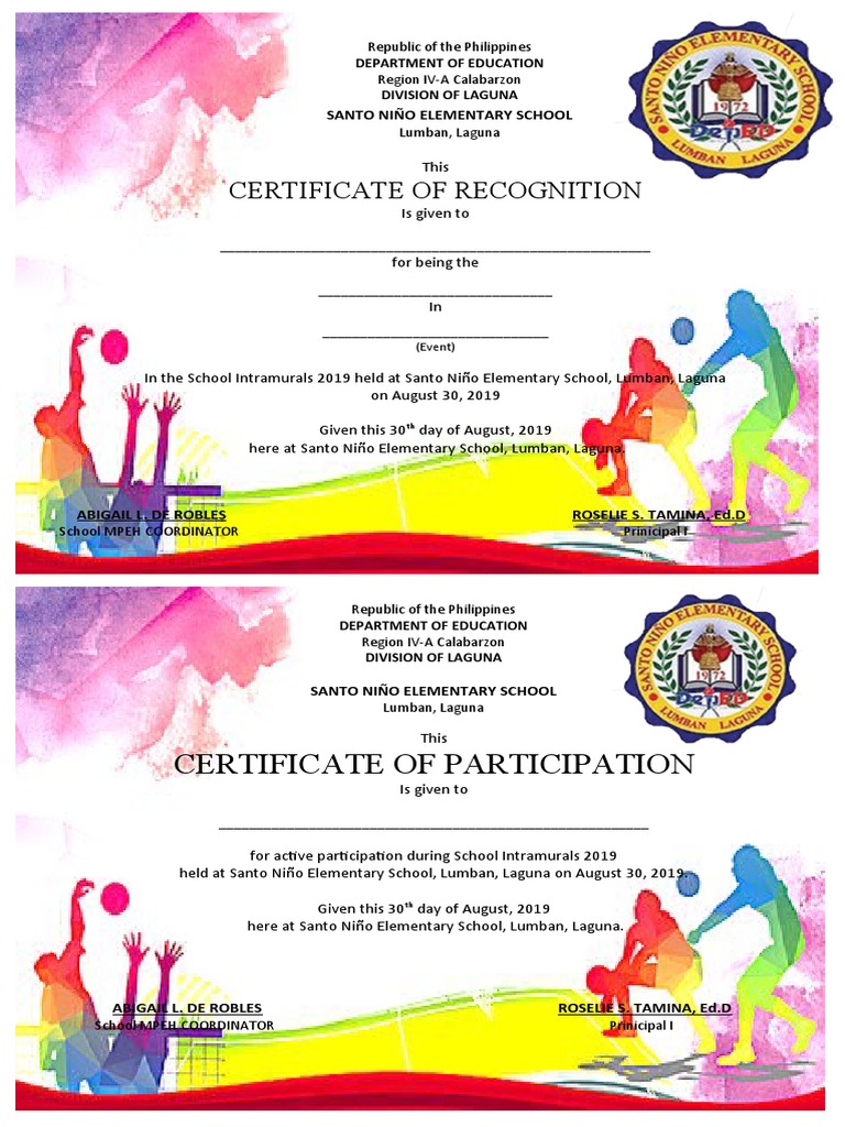 Intrams Certificate | PDF | Philippines | Schools