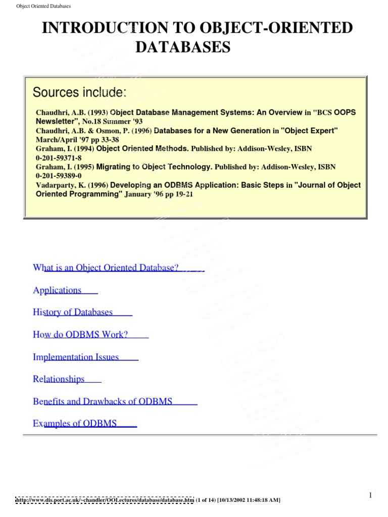 Overview of Object Oriented Databases | PDF | Relational Database | Databases