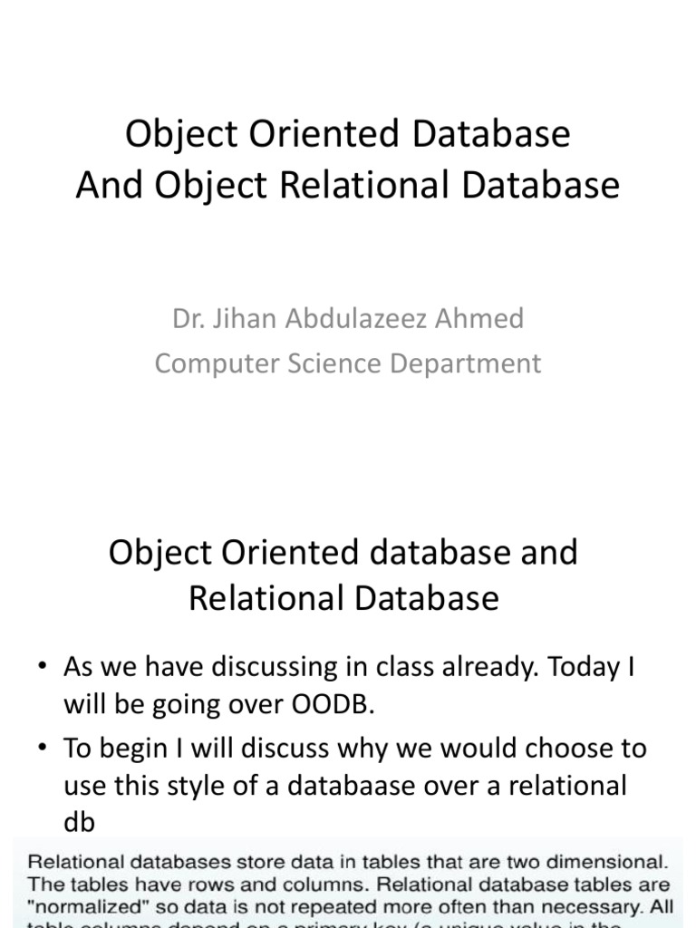 Lecture 6 OODB and ORD PDF | PDF | Databases | Relational Database