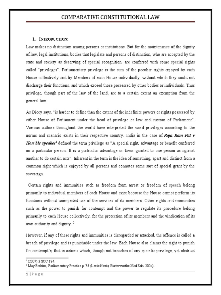 A Comparative Analysis of Parliamentary Privileges | PDF ...