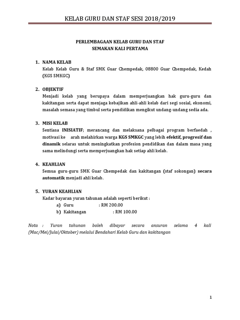 Perlembagaan Kelab Guru Dan Staf | PDF