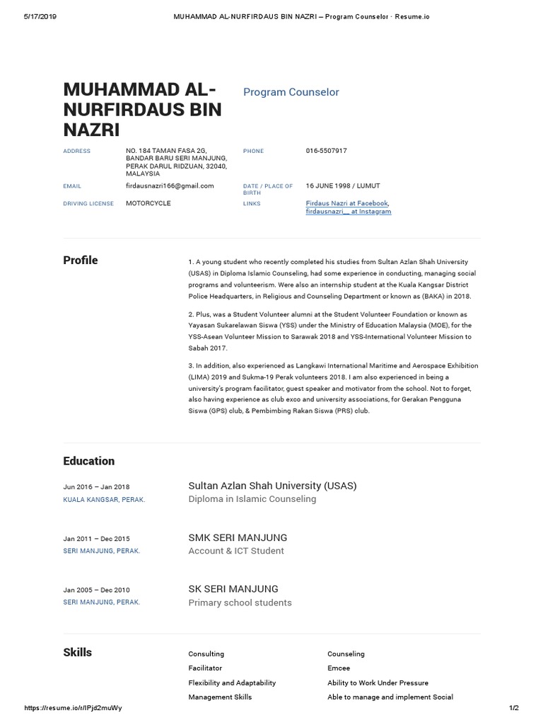 Muhammad Al-Nurfirdaus Bin Nazri: Profile | PDF | Malaysia