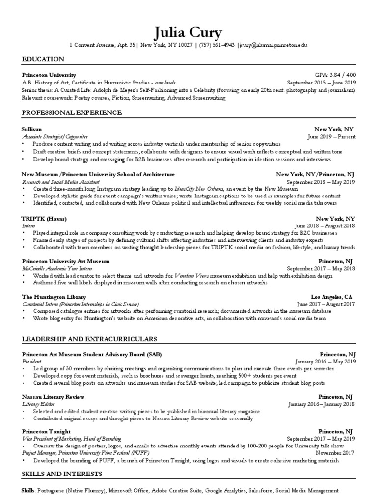 Julia Cury Resume 2020 | PDF | Princeton University | Museum Julia Cury Resume 2020 | PDF | Princeton University | Museum