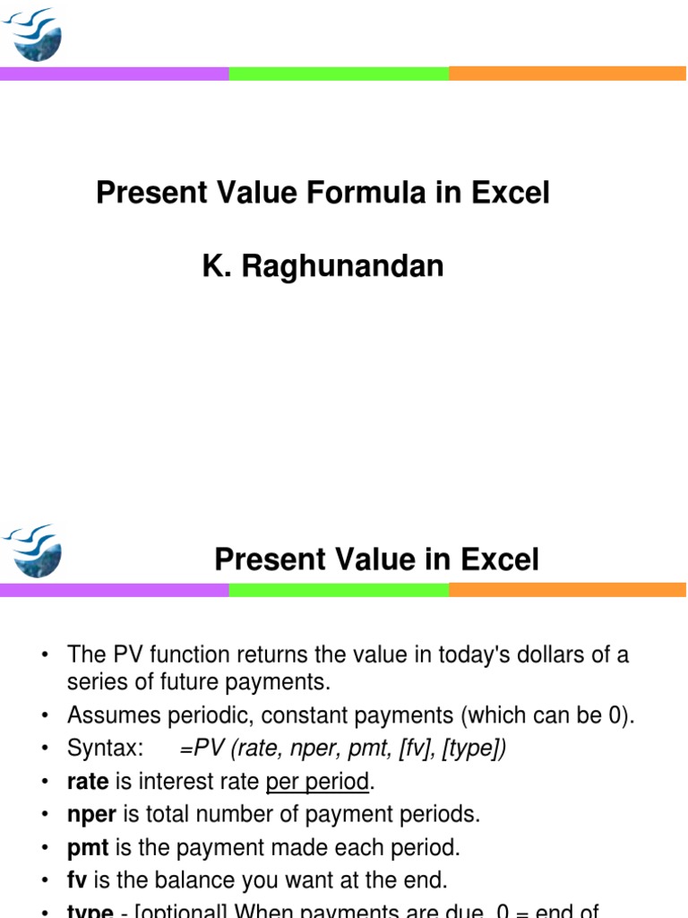 Present Value Formula in Excel | PDF | Discounting | Present Value