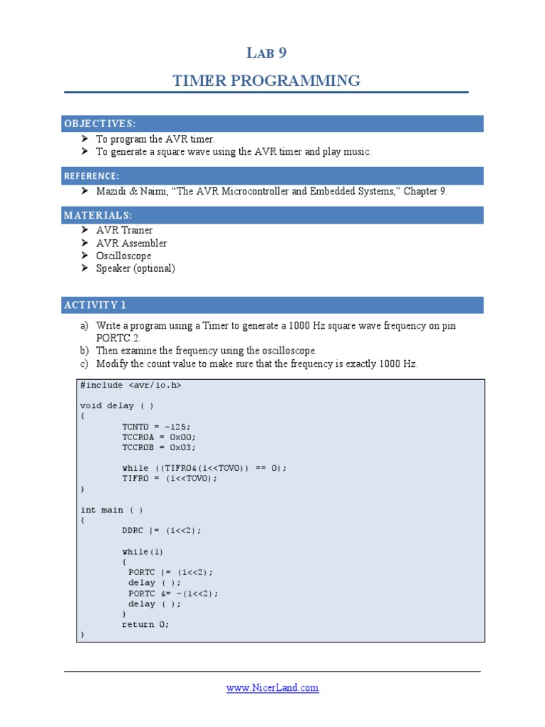 L 9 Timer Programming: Objectives | PDF | Frequency | Electronic ...