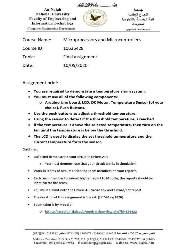 Course Name: Microprocessors and Microcontrollers Course ID: 10636428 Topic: Final Assignment ...