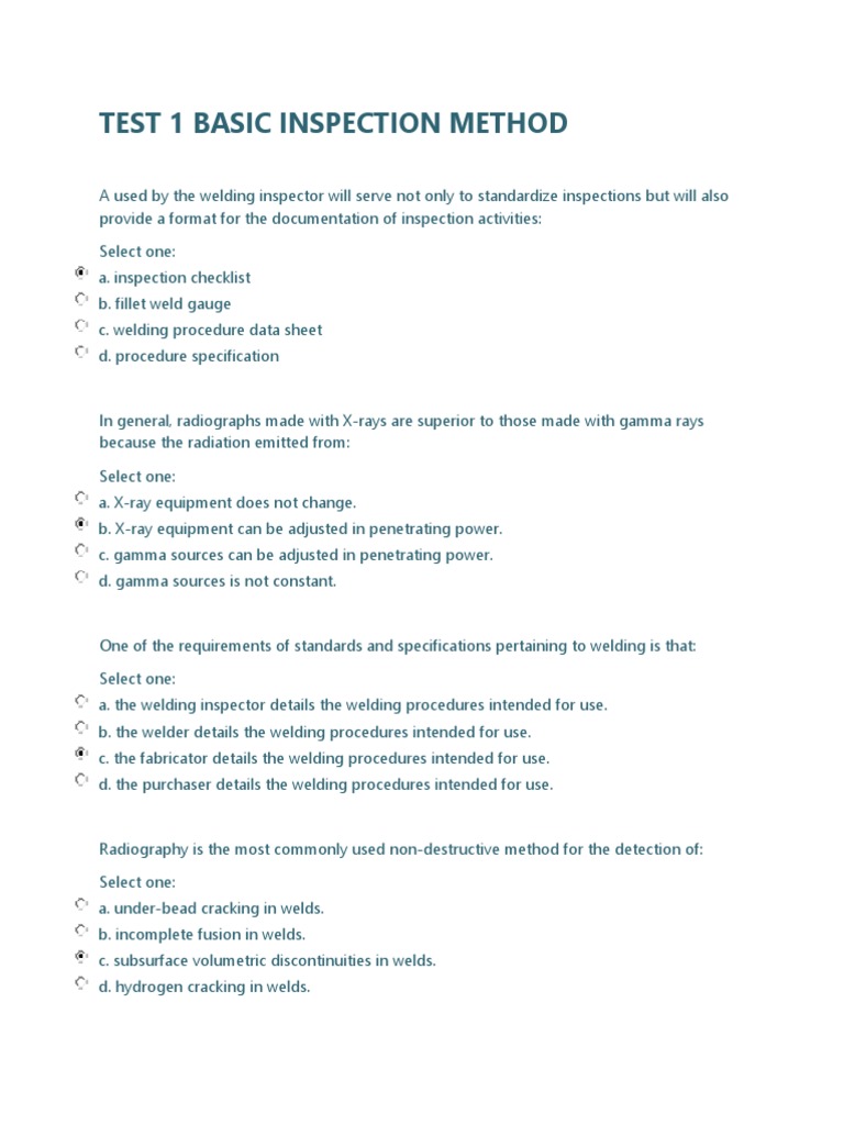 Basic Welding Inspection Methods Test | PDF | Welding | Construction