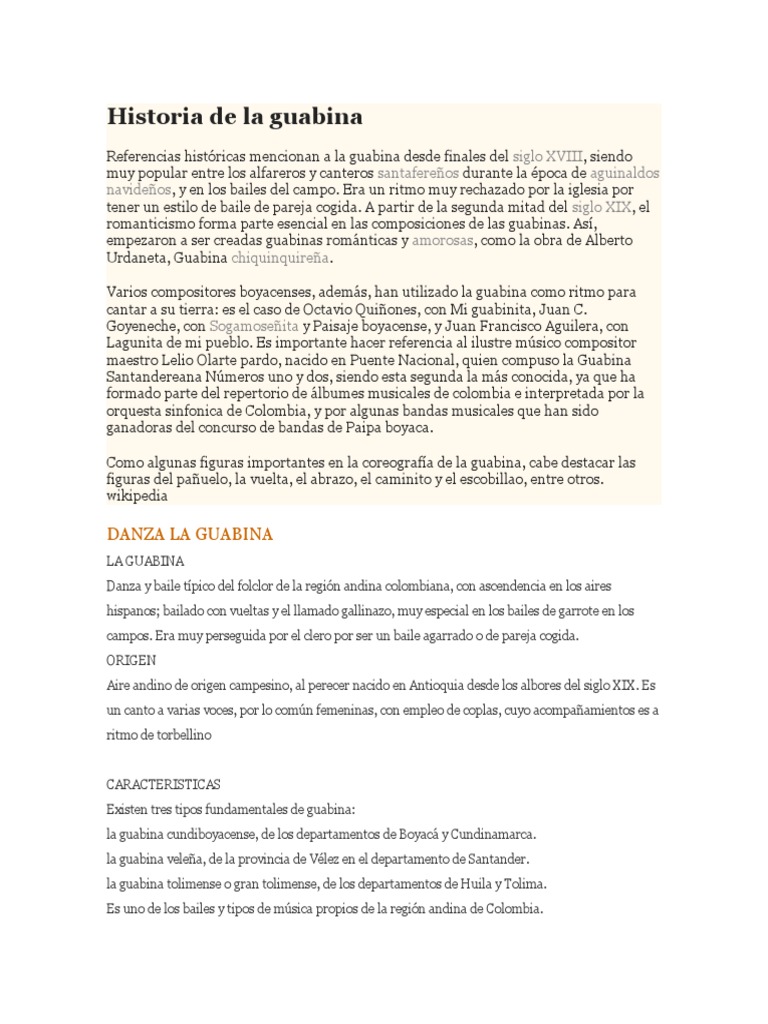Historia de La Guabina | PDF | Musica Popular | Musica Latinoamericana