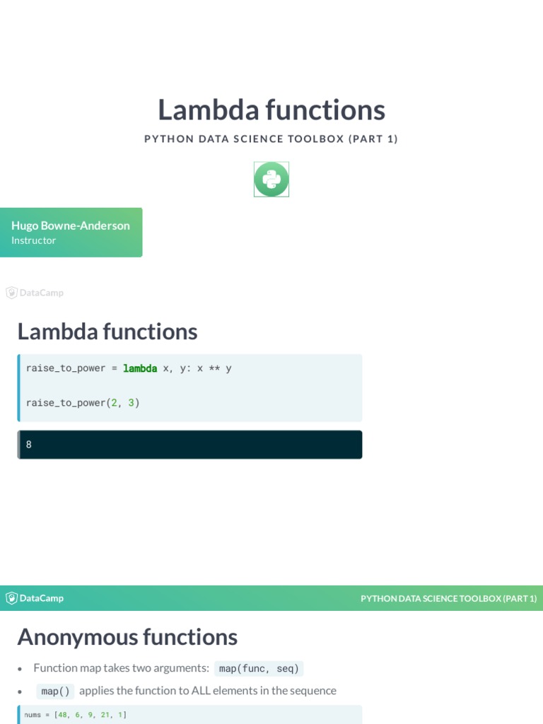 Lambda Functions: Hugo Bowne-Anderson | PDF | Anonymous Function | Parameter (Computer Programming)