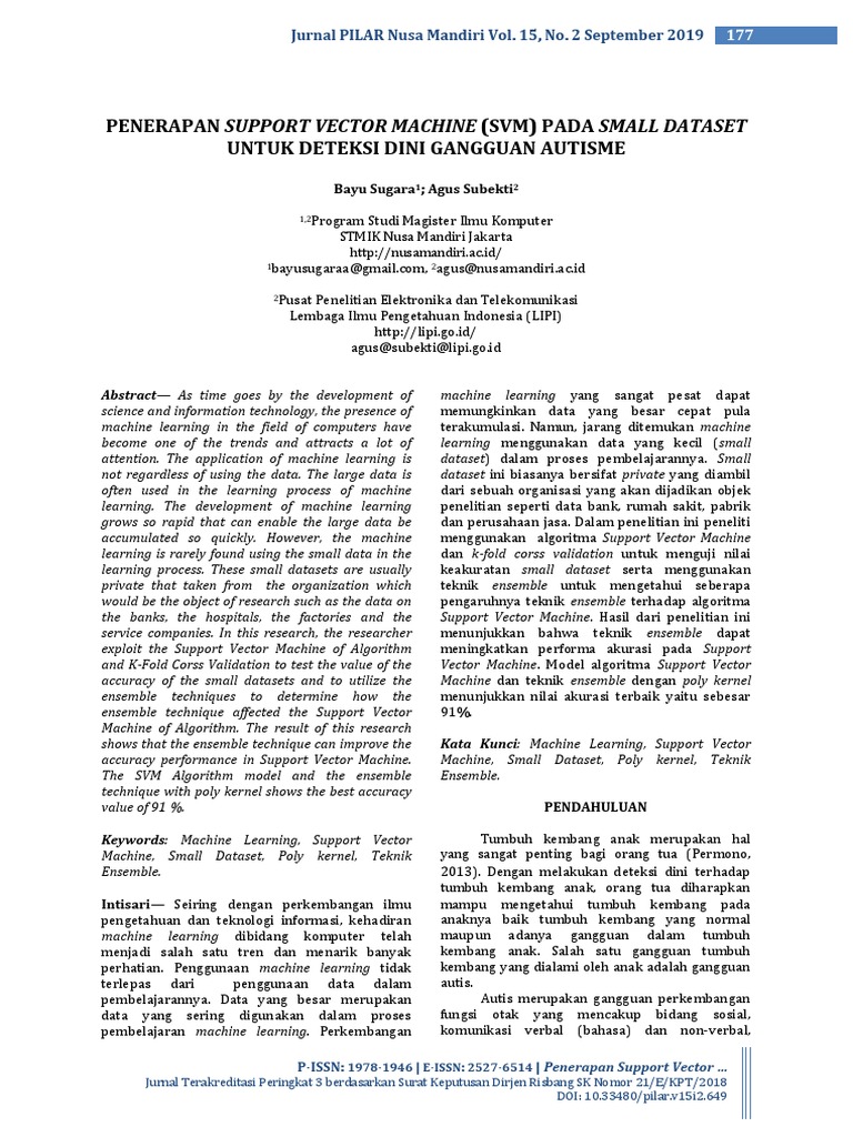 Penerapan Support Vector Machine (SVM) Pada Small Dataset Untuk Deteksi Dini Gangguan Autisme ...