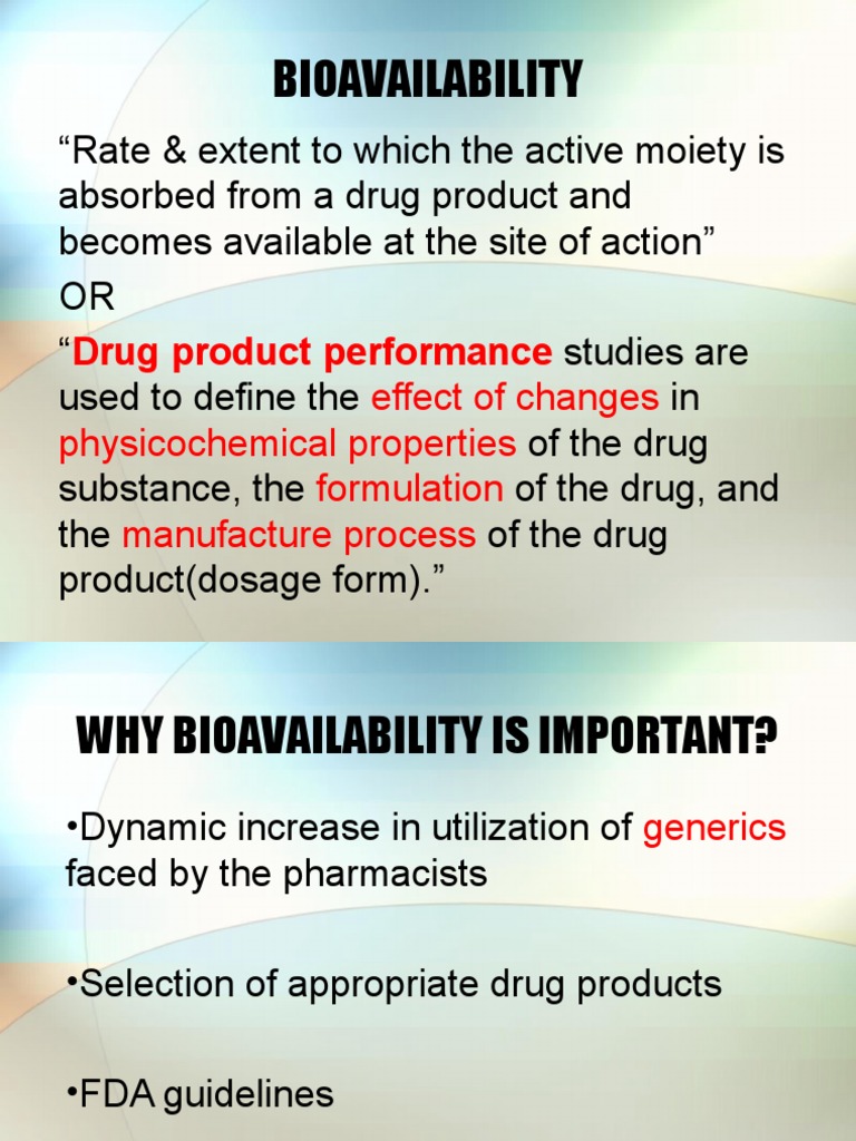 Bioavalibility | PDF | Bioavailability | Pharmacokinetics