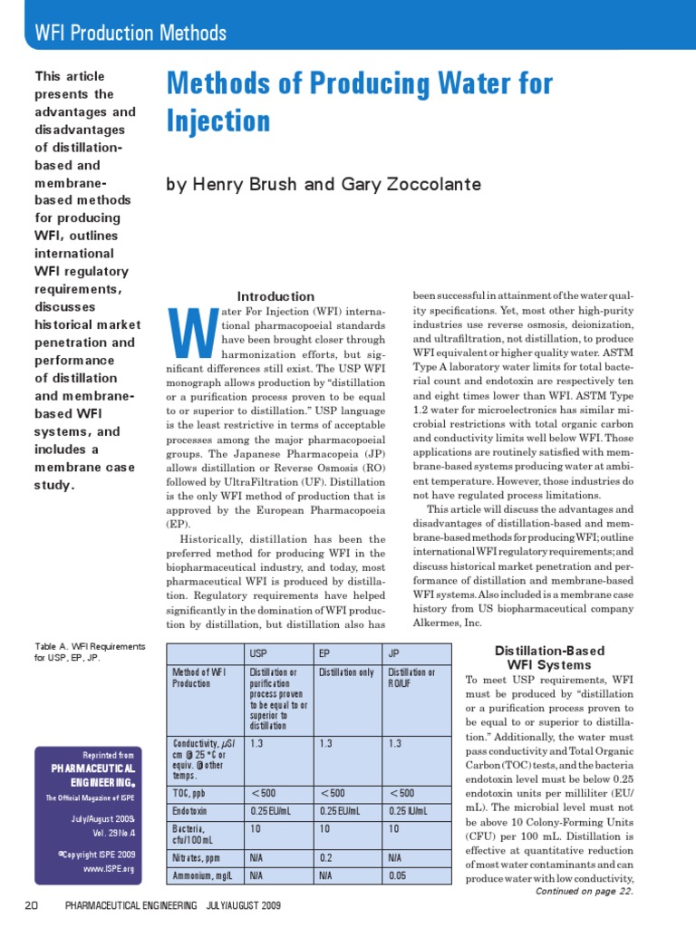 Methods of Producing Water For Injection | PDF | Total Organic Carbon ...