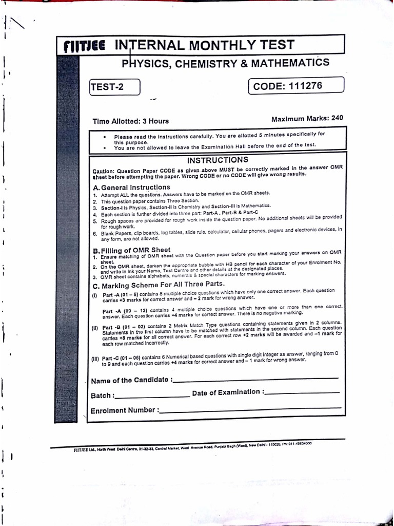 Fiitjee CM Test 2 PDF | PDF