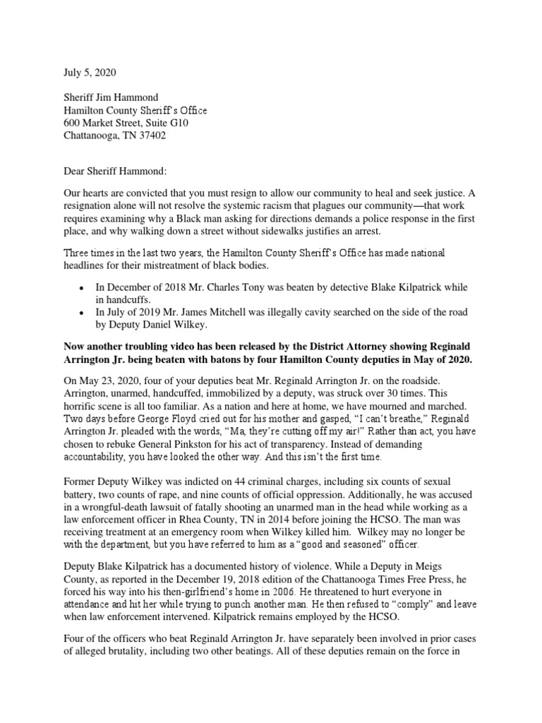 Letter To Sheriff Hammond | PDF | The Reverend | Police Brutality
