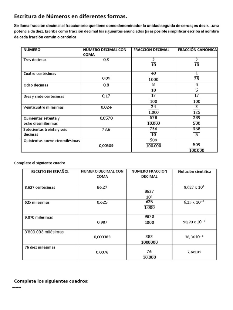 NUMEROS EN DIFERENTES FORMAS - Mateo Medinaa | PDF | Fracción ...