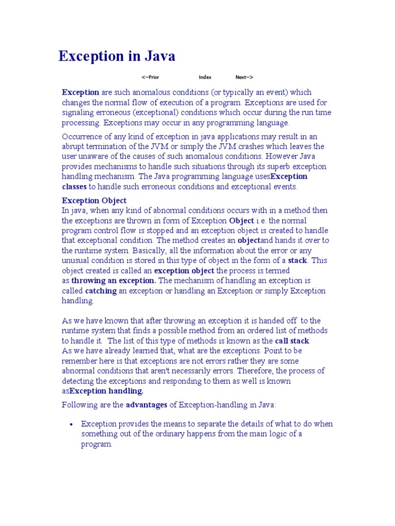 Exception in Java | PDF | Class (Computer Programming) | Java (Programming Language)