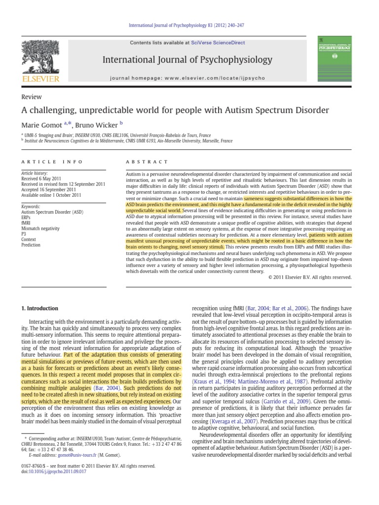 International Journal of Psychophysiology: Marie Gomot, Bruno Wicker ...