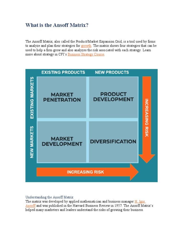 What Is The Ansoff Matrix?: Growth Business Strategy Course | PDF ...