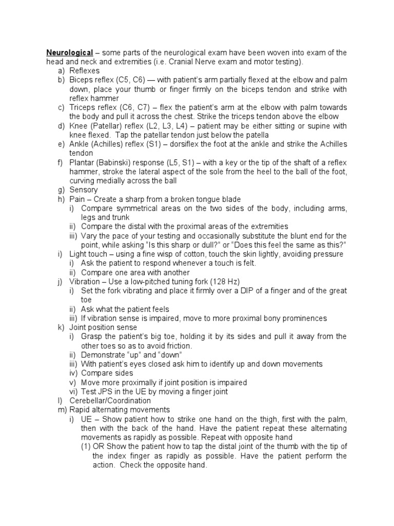 Neurological - Some Parts of The Neurological Exam Have Been Woven Into ...