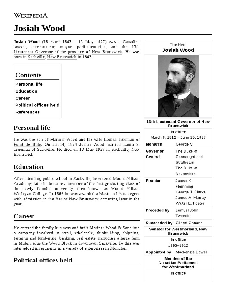 Josiah Wood (18 April 1843 - 13 May 1927) Was A Canadian | PDF | Government
